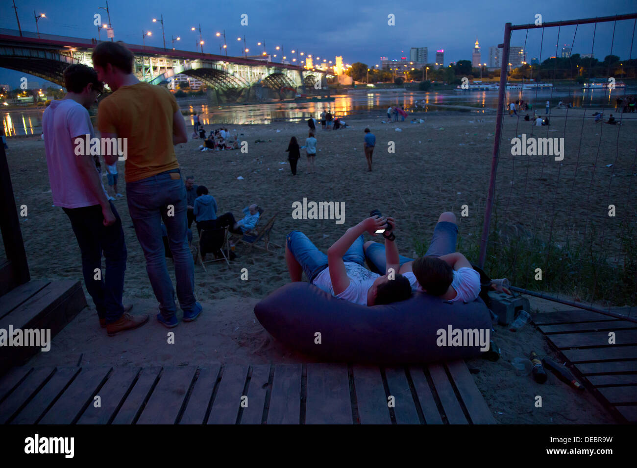 Warsaw, Poland, young people on the terrace of the beach disco on the ...