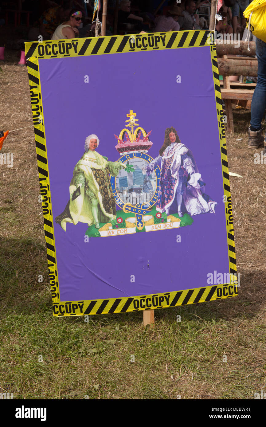 Anti capitalism sign at the Glastonbury festival 2013, Somerset ...