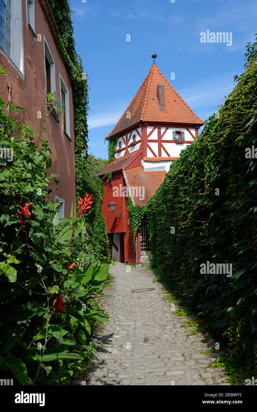 Alley with a defence tower, Altmühltal, Beilngries, Upper Bavaria ...