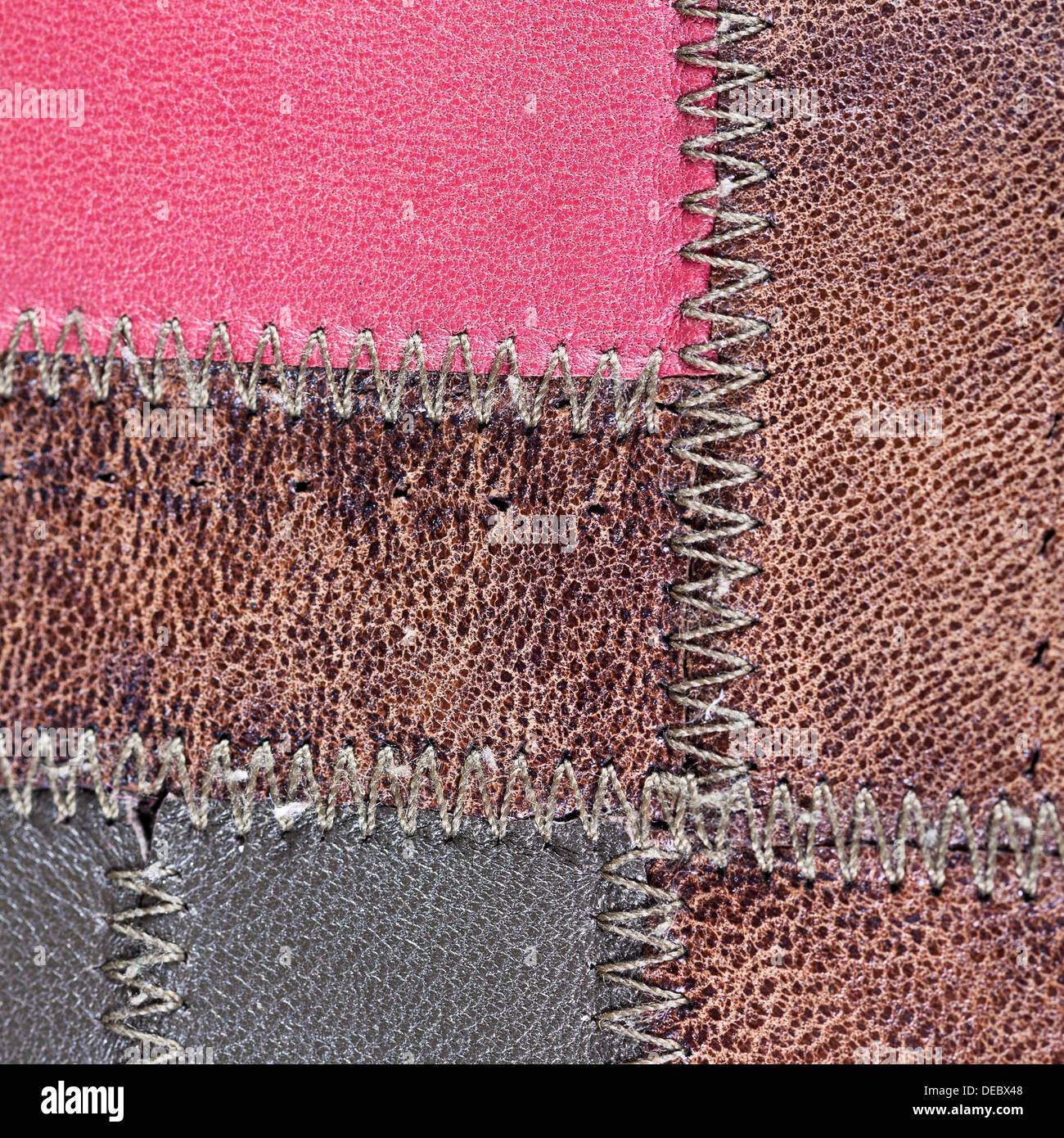 brown leather patchwork close up background Stock Photo - Alamy