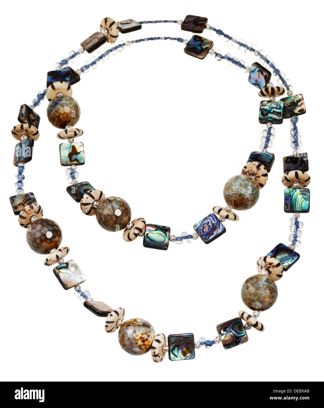 top view of handmade women necklace from glass, stone and nacre ...