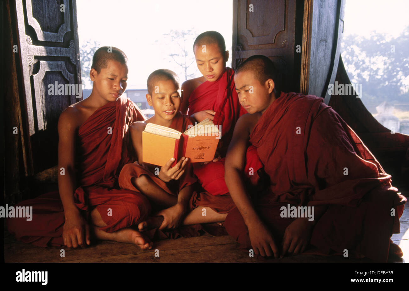 Monks in wood monastery. Inle Lake. Shan State. Myanmar Stock Photo - Alamy