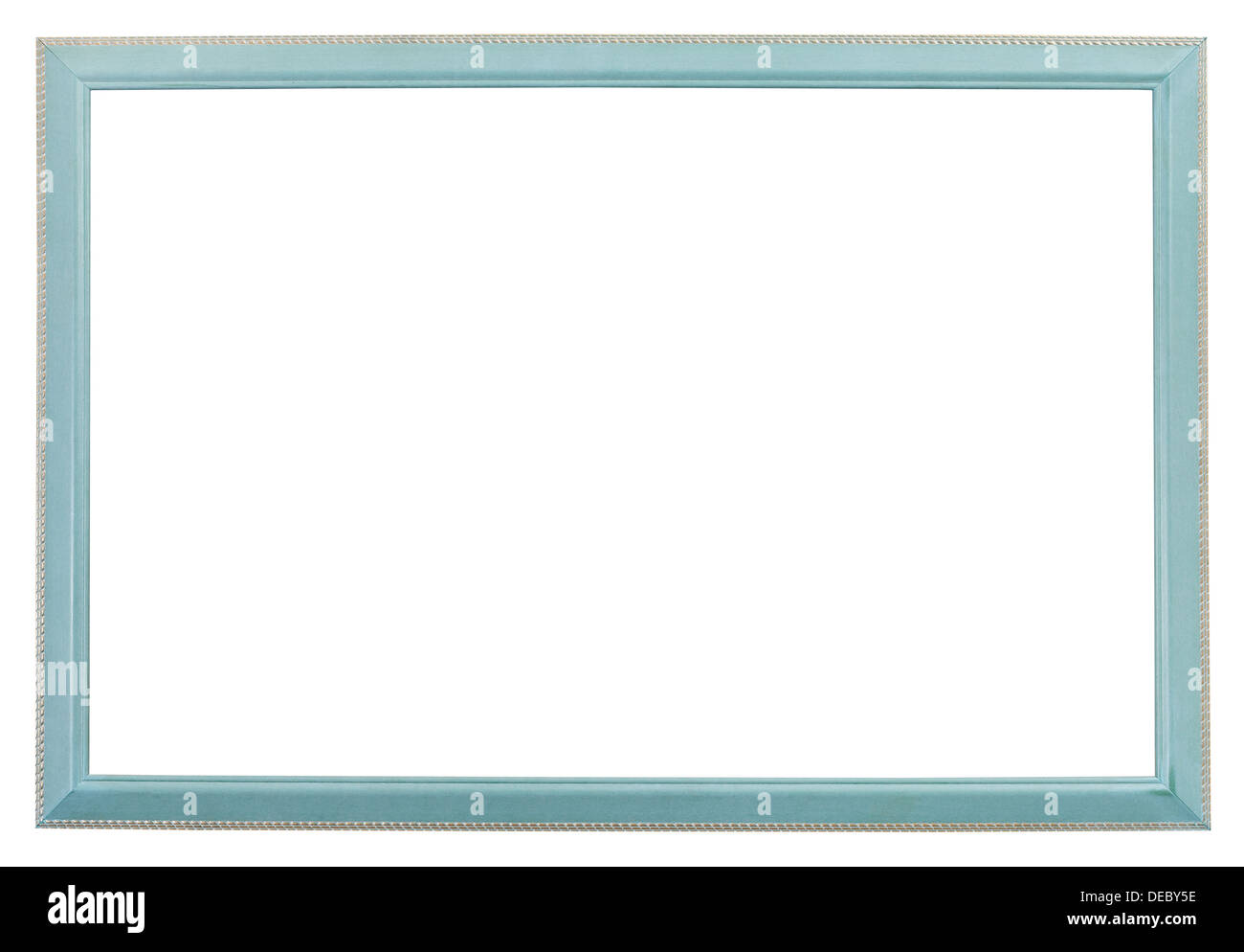 narrow blue wood carved picture frame isolated on white background ...