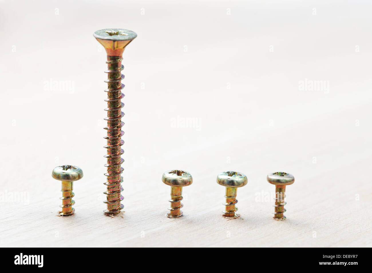 range of screws wrapped in wooden plank close up Stock Photo - Alamy