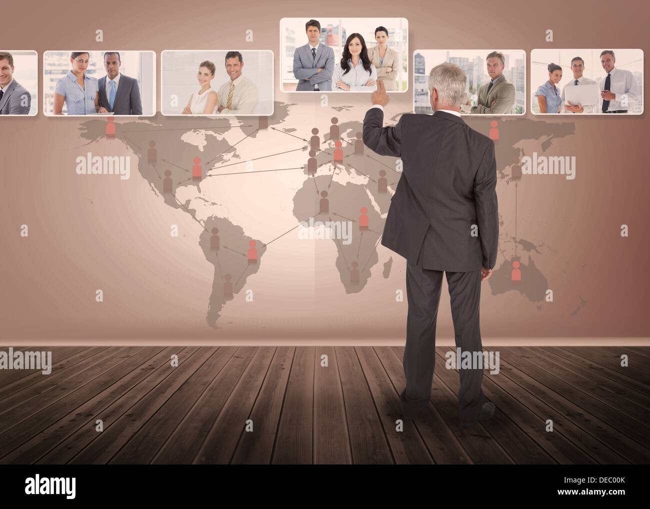 Mature woman pressing world map hi-res stock photography and images - Alamy