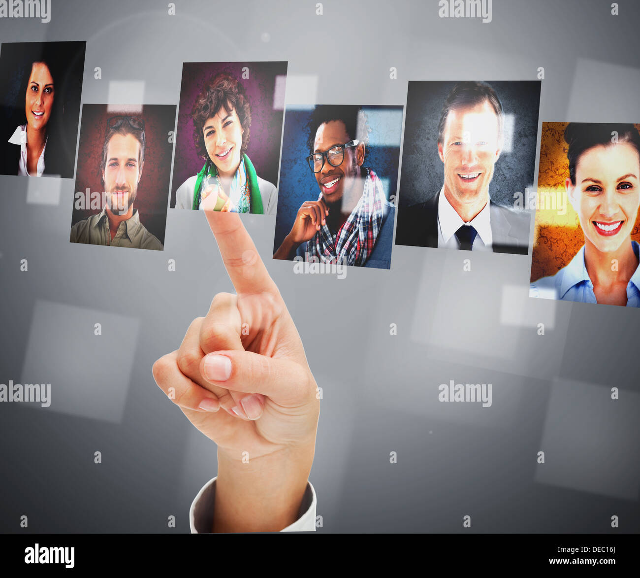 Female finger pointing at digital interface Stock Photo - Alamy