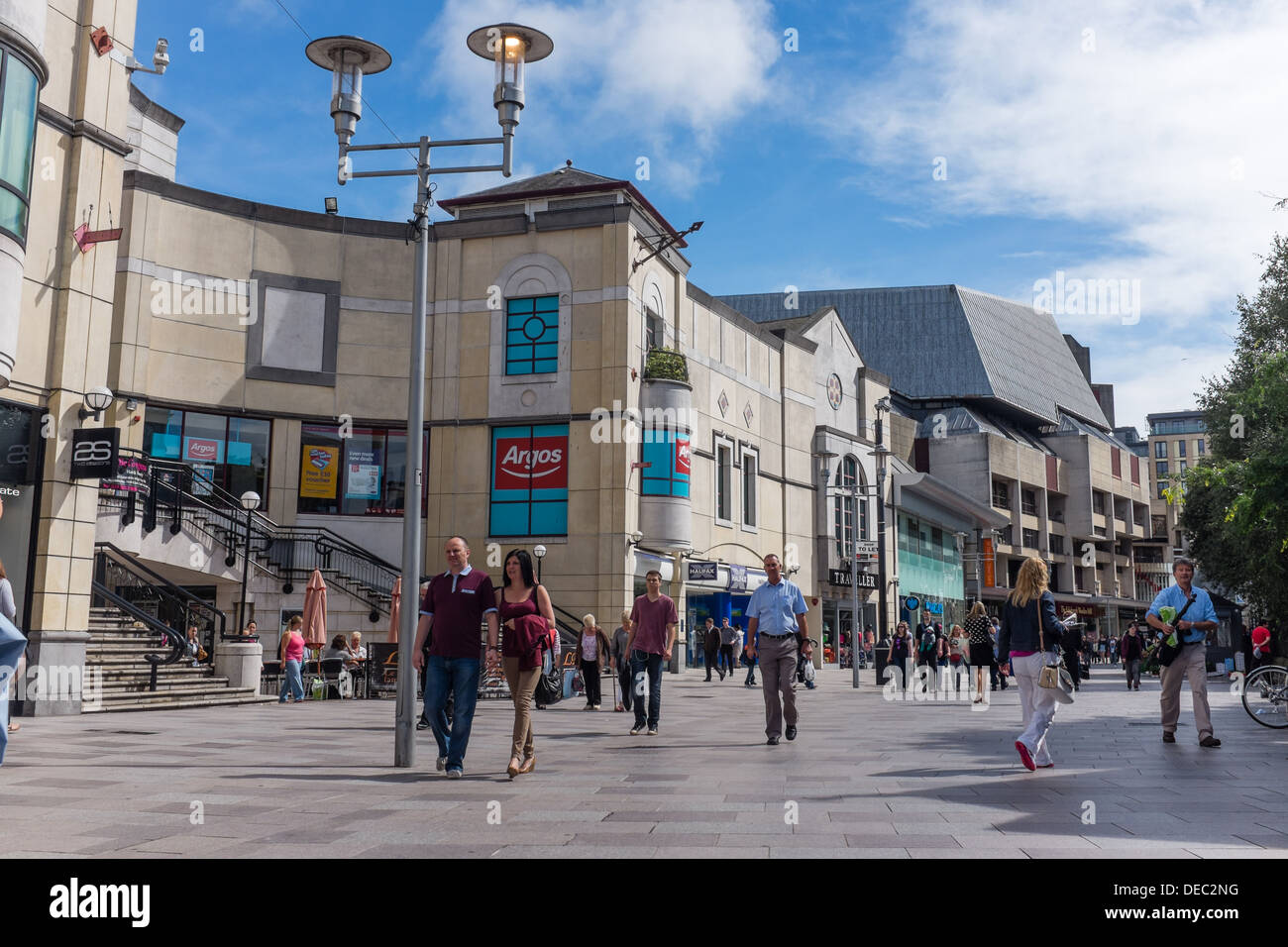 people walking in the pedestrianised area of Cardiff city centre ...