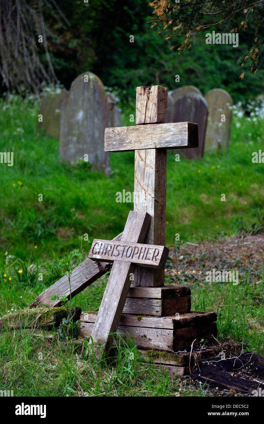 Wooden crosses in churchyard. Church of Saint Peter and Saint Paul ...