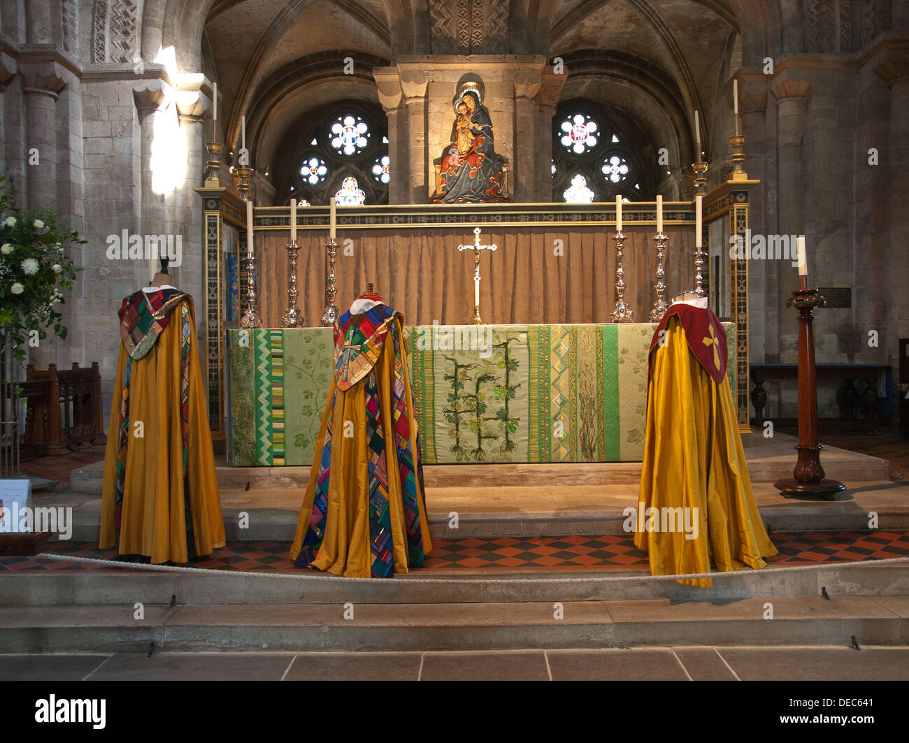 Robes on display at the High Altar Romsey Abbey Hampshire England UK ...