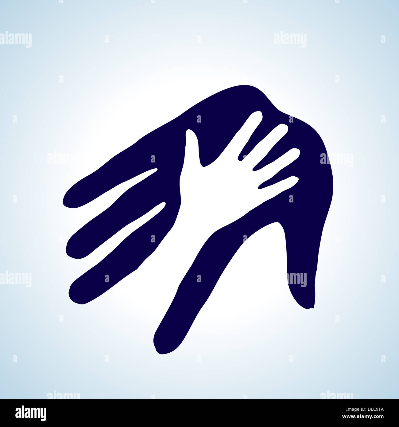 Illustration of helping hand in white and blue. Concept of help ...