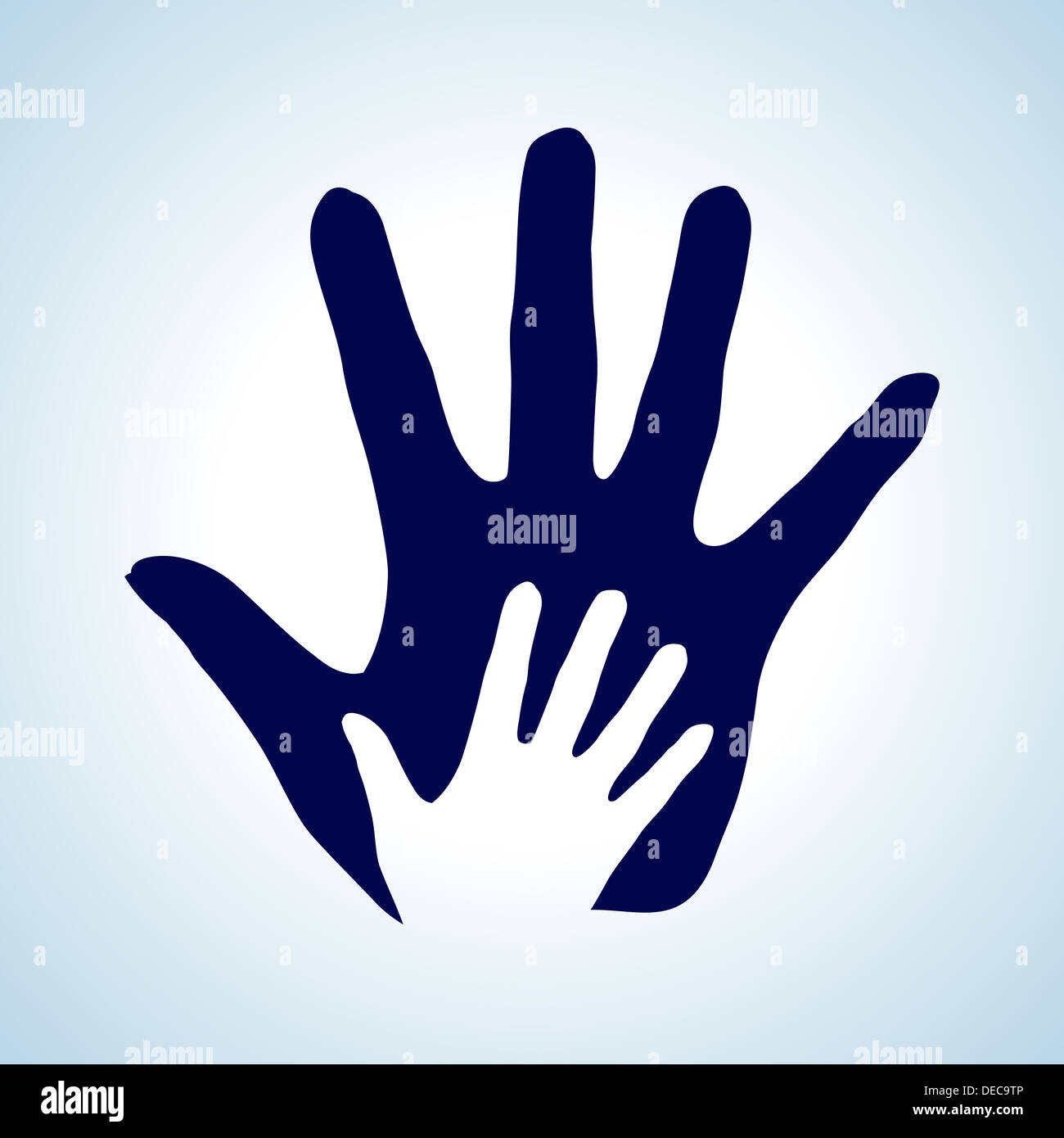 Hand in hand illustration in white and blue as symbol of help ...