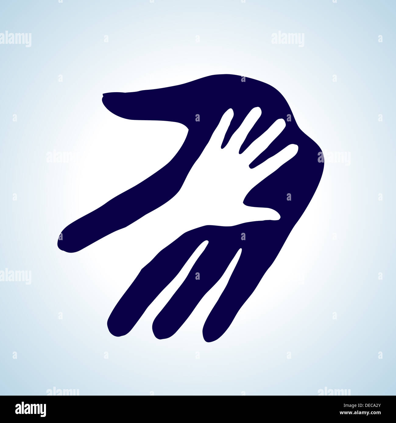 Helping hand illustration in white and blue. Concept of help ...