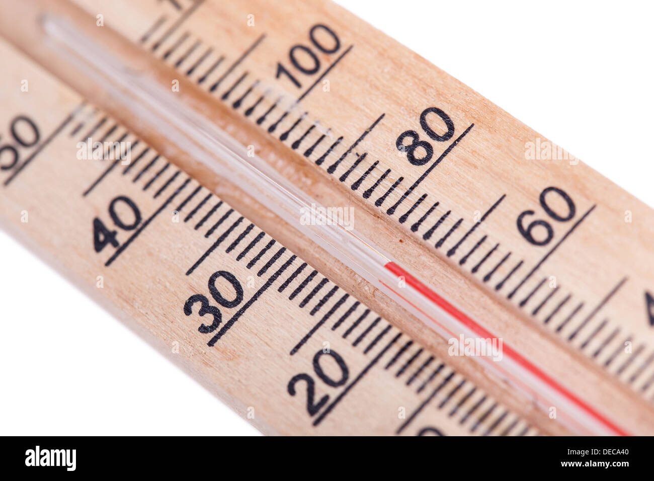 Atmospheric wooden thermometer closeup on white background Stock Photo ...