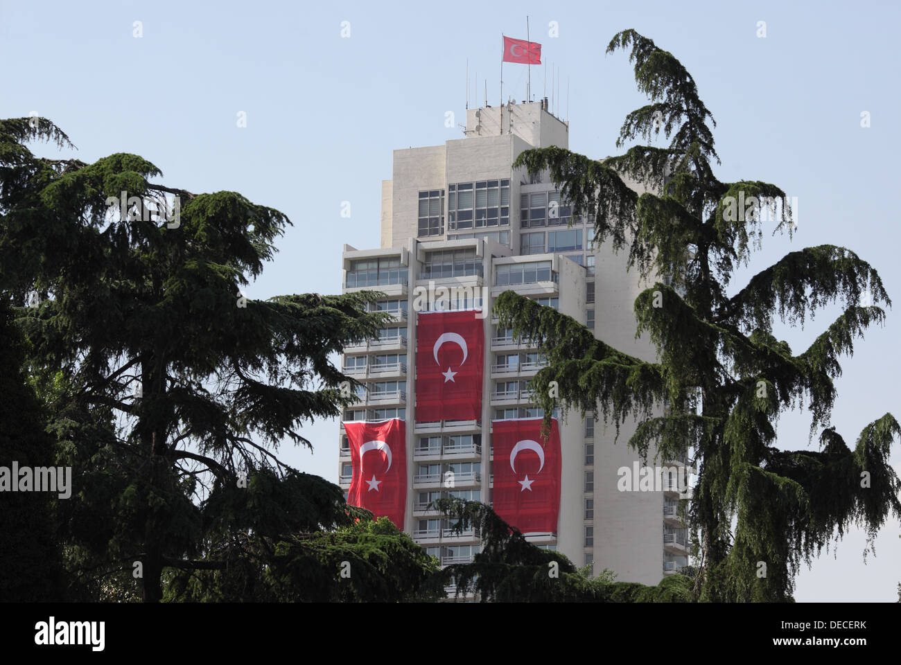 Istanbul, Turkey, buildings with several Turkish national flags before ...