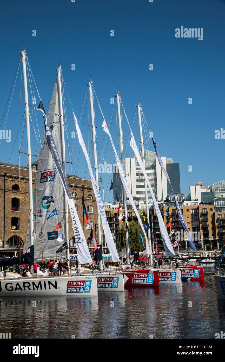 The Clipper Round the World Race fleet at St Katharine Docks, London ...