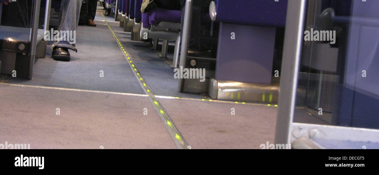 Heathrow airport. London. Train transportation to the city. Lighted ...