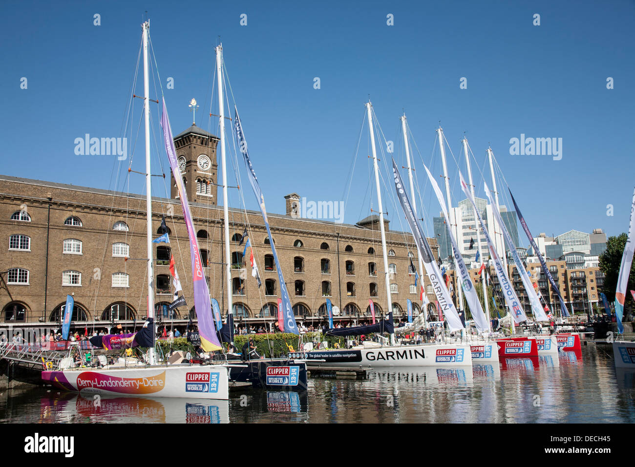 The Clipper Round the World Race fleet at St Katharine Docks, London ...