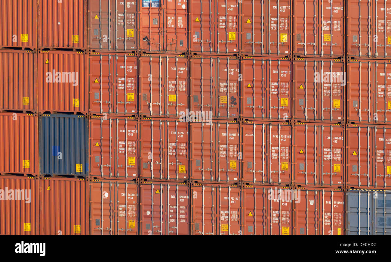 Containers on board of a container ship Stock Photo - Alamy
