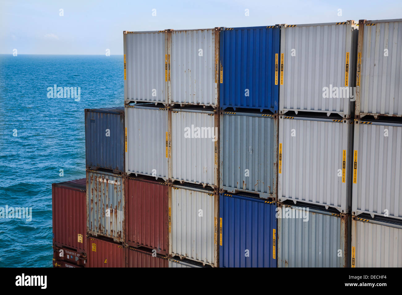 Containers on board of a container ship Stock Photo - Alamy