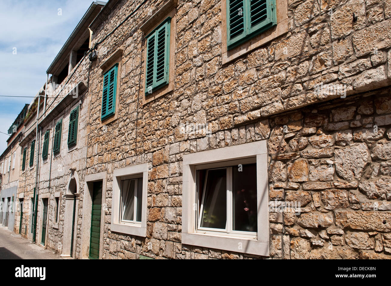Street with stone houses, Vela Luka, island of Korcula, Croatia Stock ...
