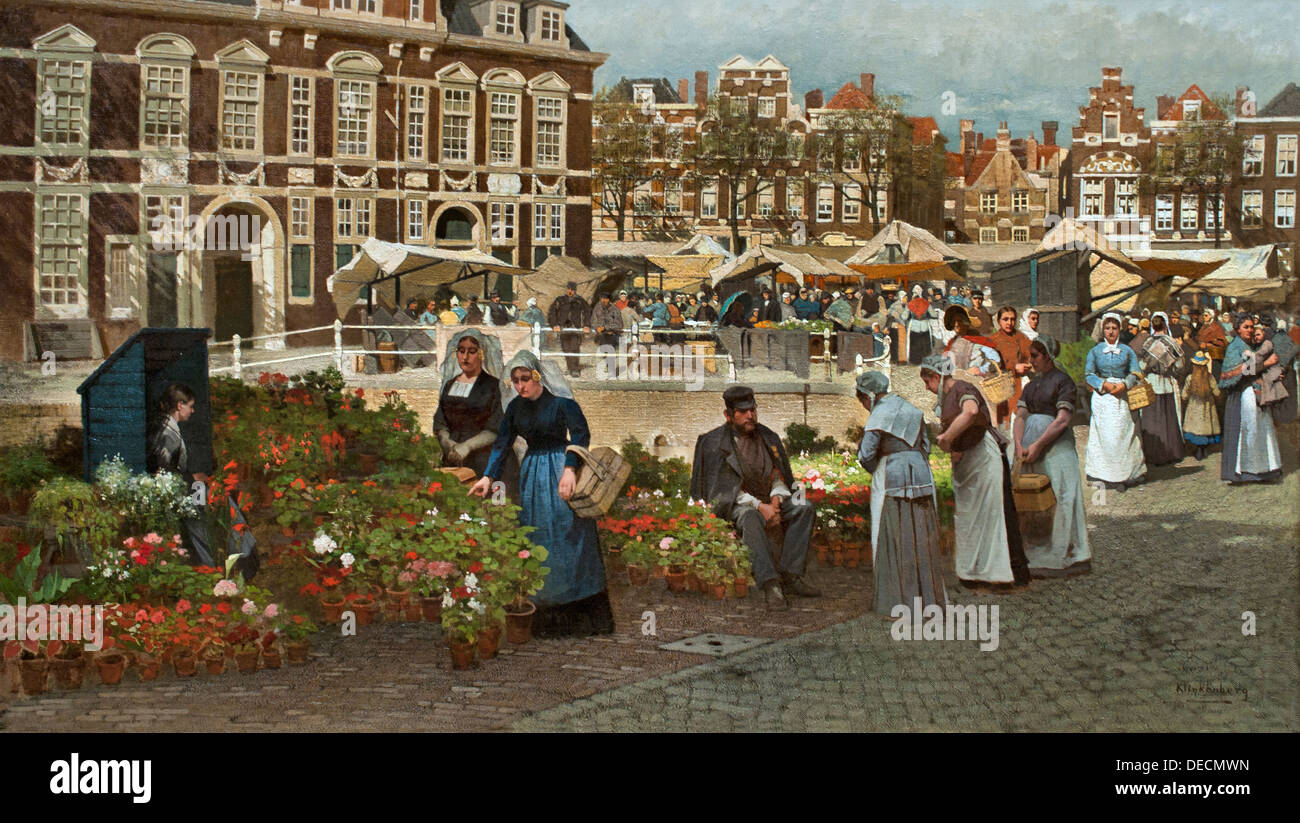 Flower Market on the main square in The Hague 1880 Johannes Christiaan ...