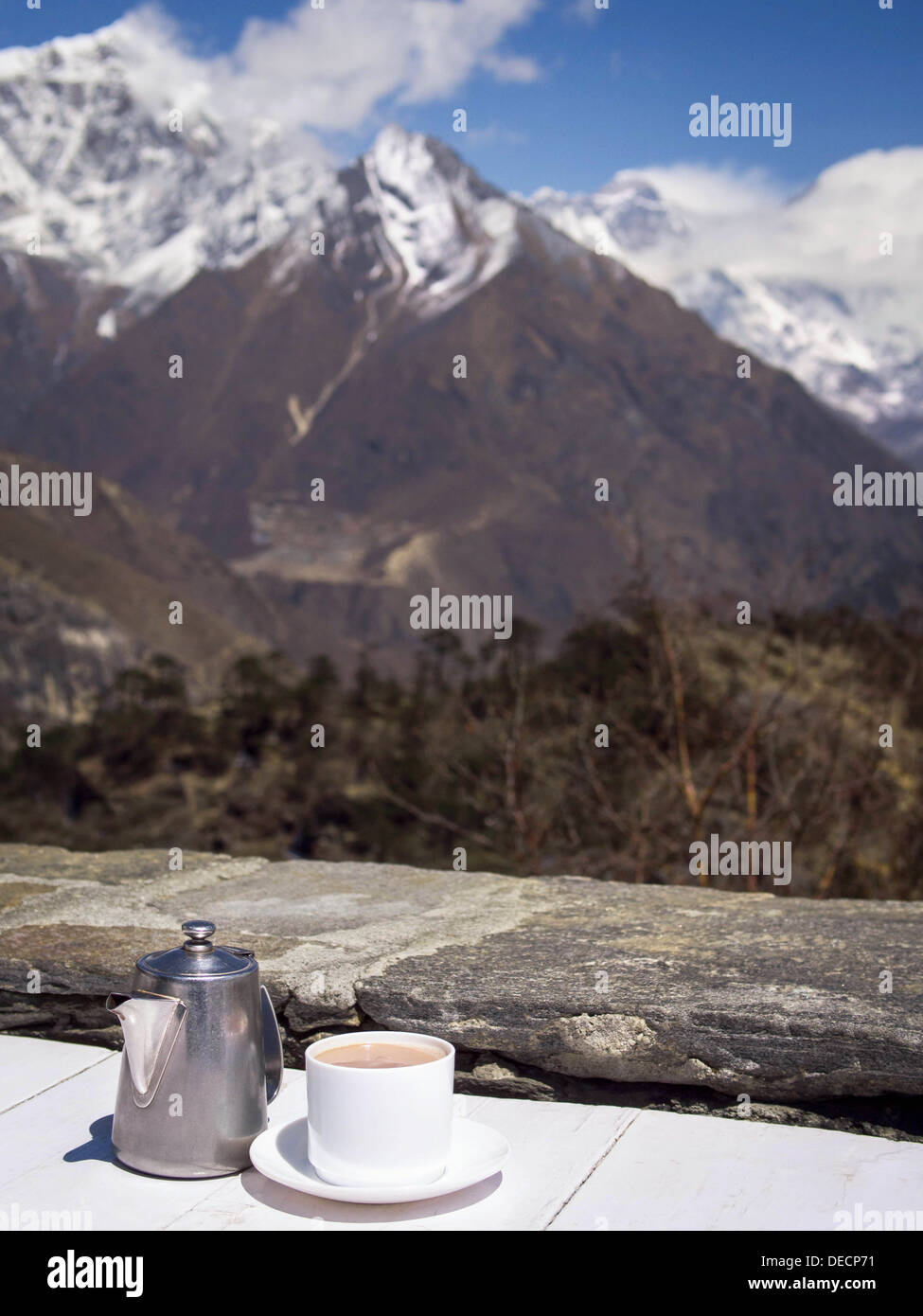 A nice cup of hot chocolate with the Himalayan mountains in the ...