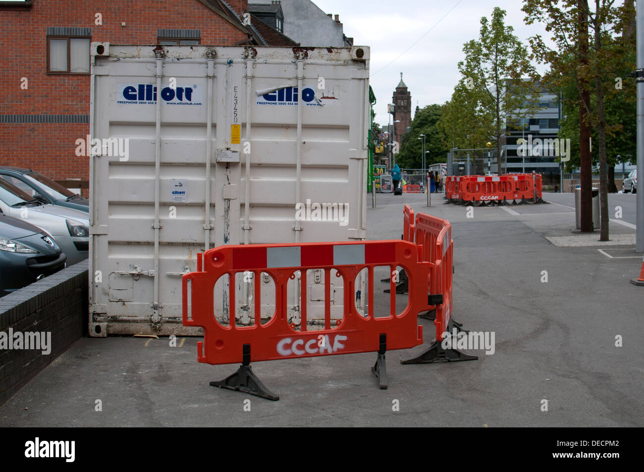 Plastic barriers in a street, Coventry city centre, UK Stock Photo - Alamy