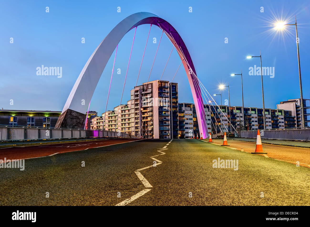 The Clyde Arc spanning the river Clyde at dusk, Glasgow, Scotland, UK ...