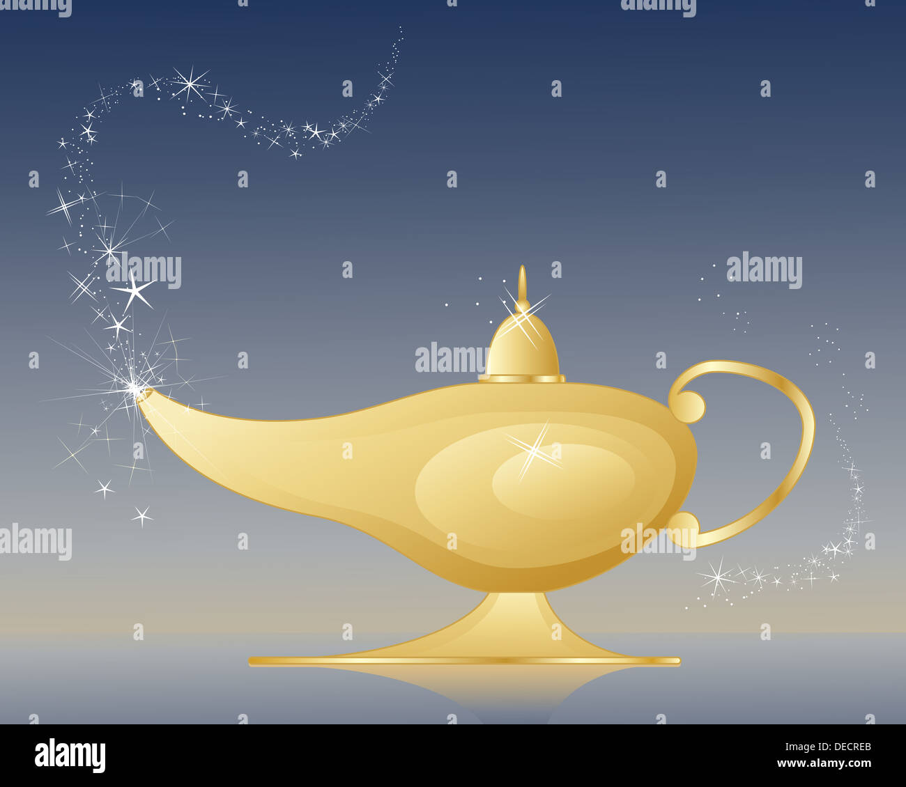 an illustration of a golden magic lamp on a dark background with ...