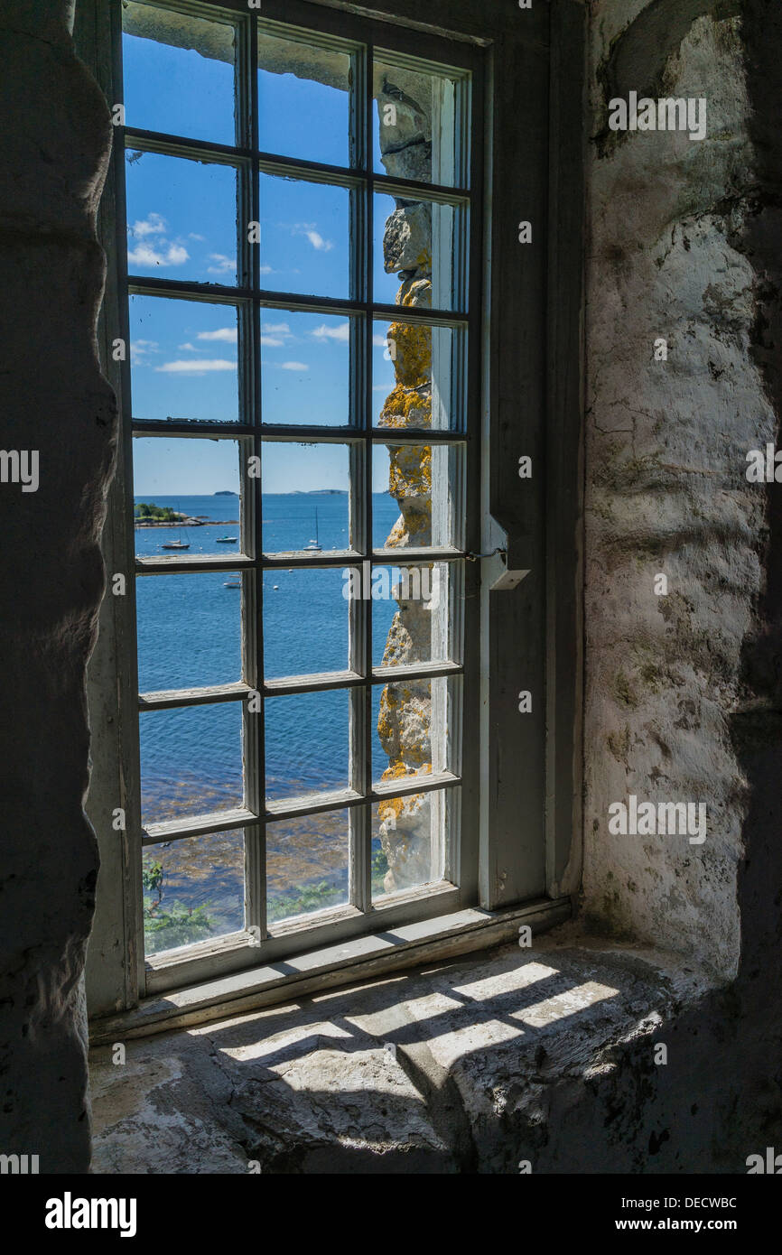 Inside the old fort looking out window, Pemaquid, Maine that was Fort ...