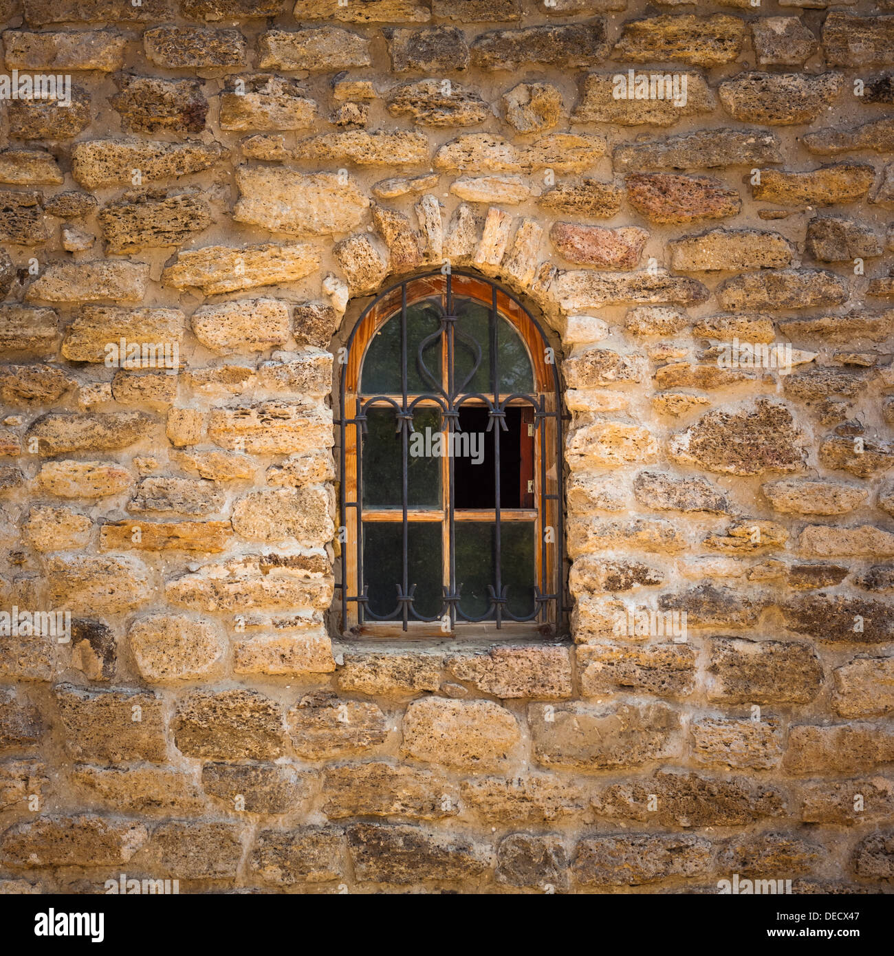 Old wall from the Jerusalem stone and window with lattice window Stock ...
