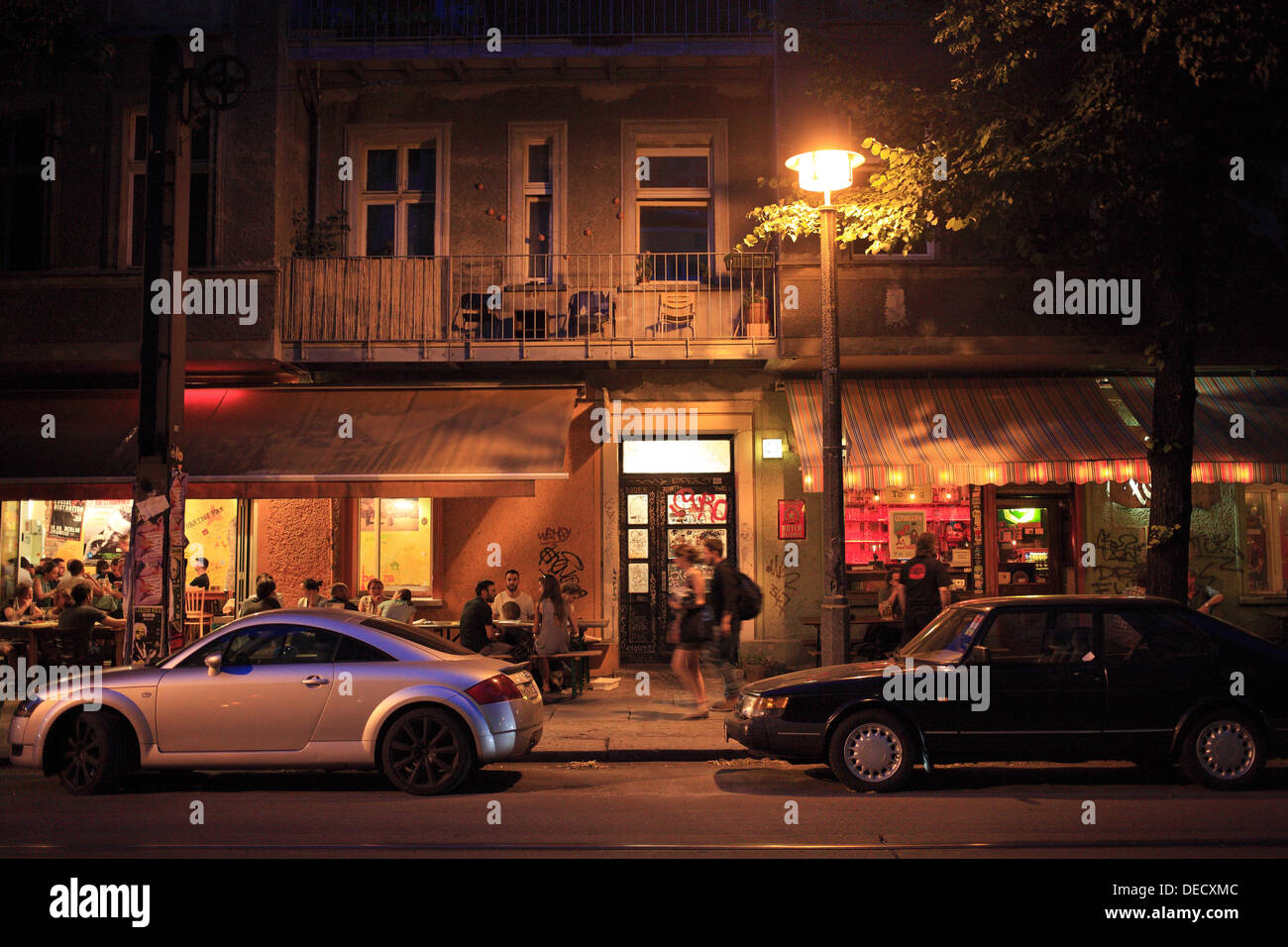 Berlin, Germany, street cafes at night in Berlin-Friedrichshain Stock ...