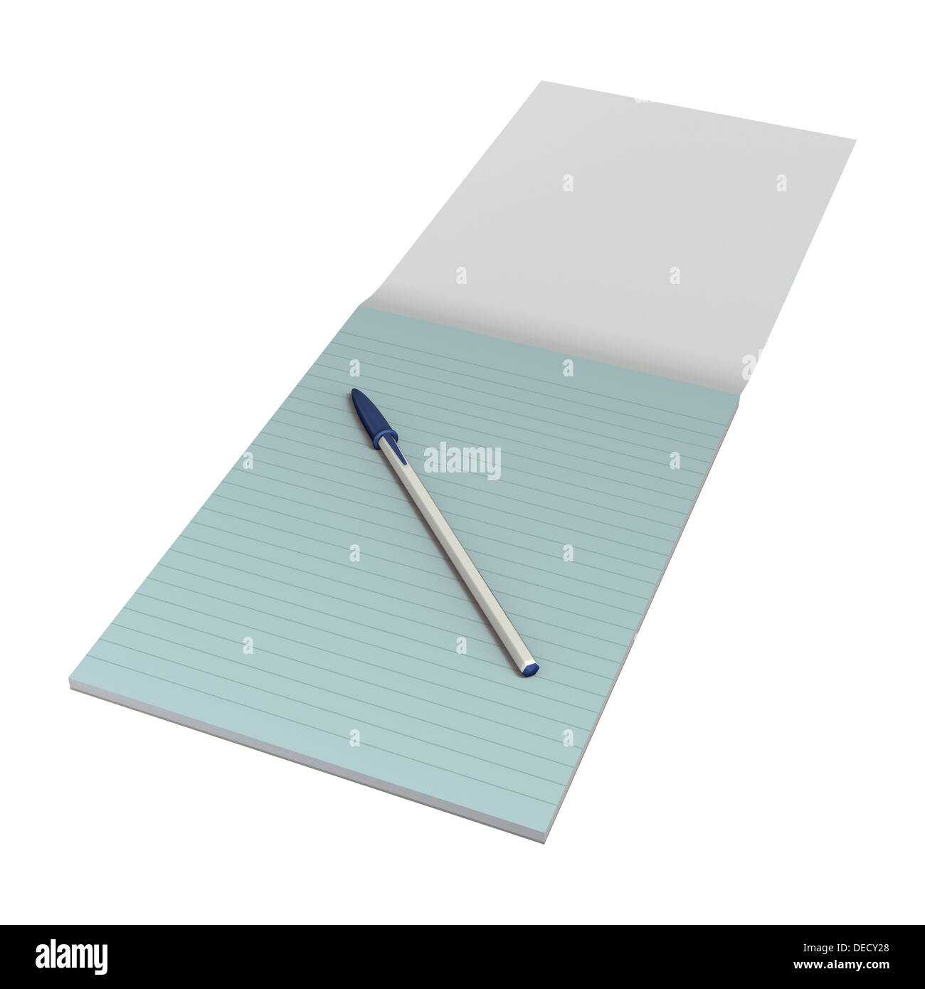 3D digital render of a blank lined note pad and a pen isolated on white ...