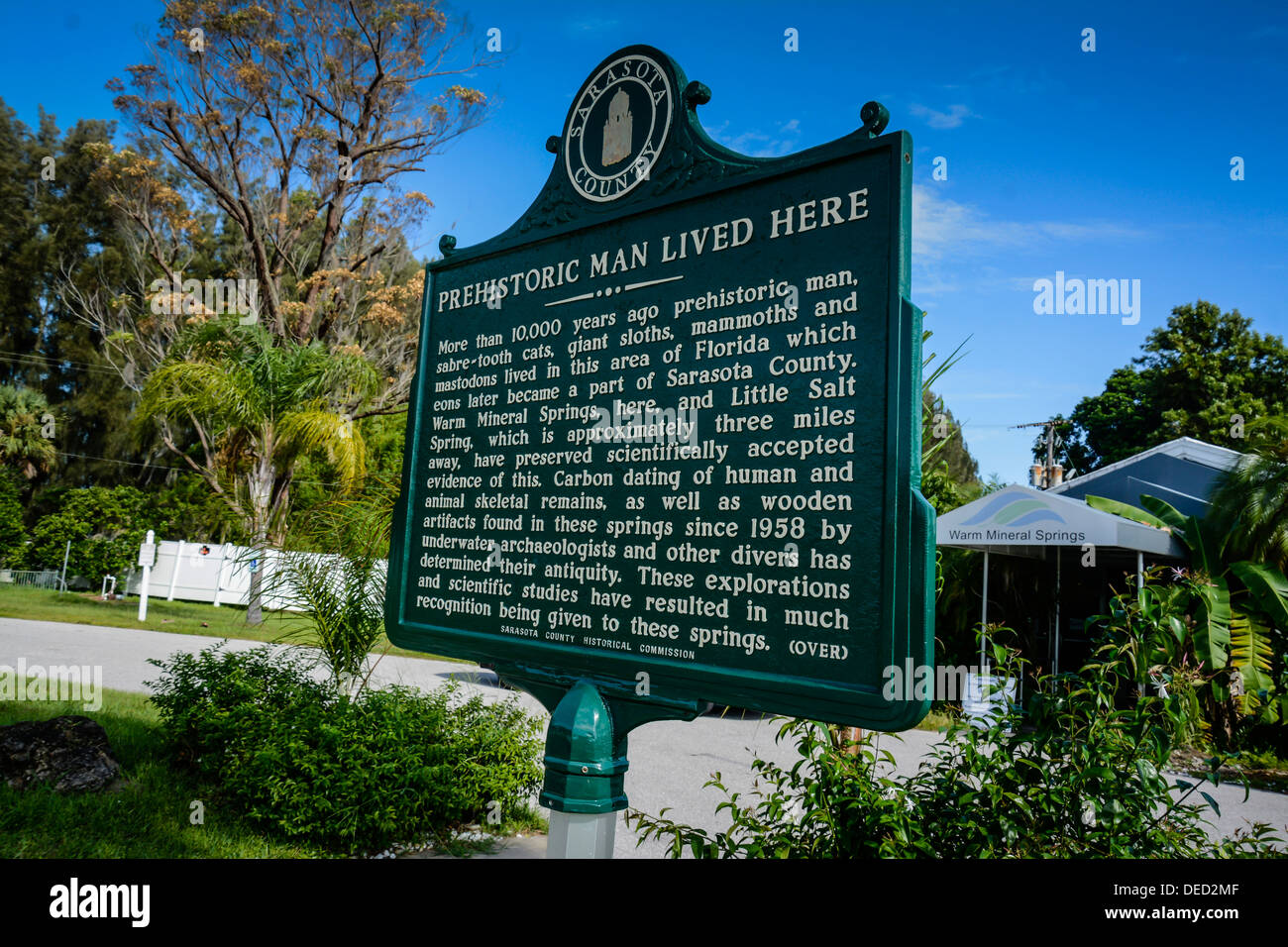Historical signage in front of the Warm Mineral Springs facility ...