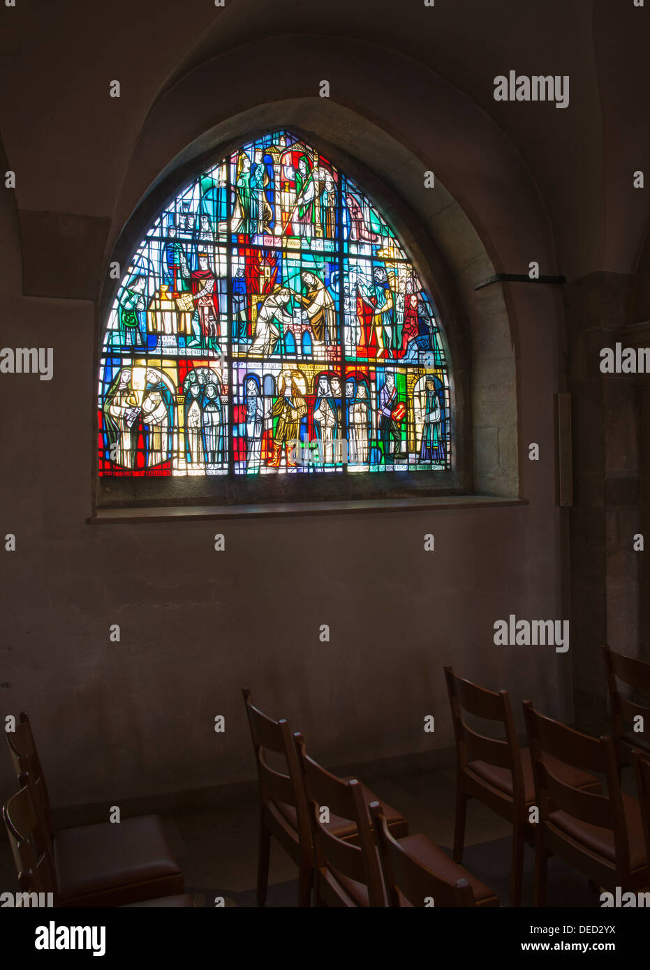 stained glass windows from inside catholic church in Luxembourg Stock ...