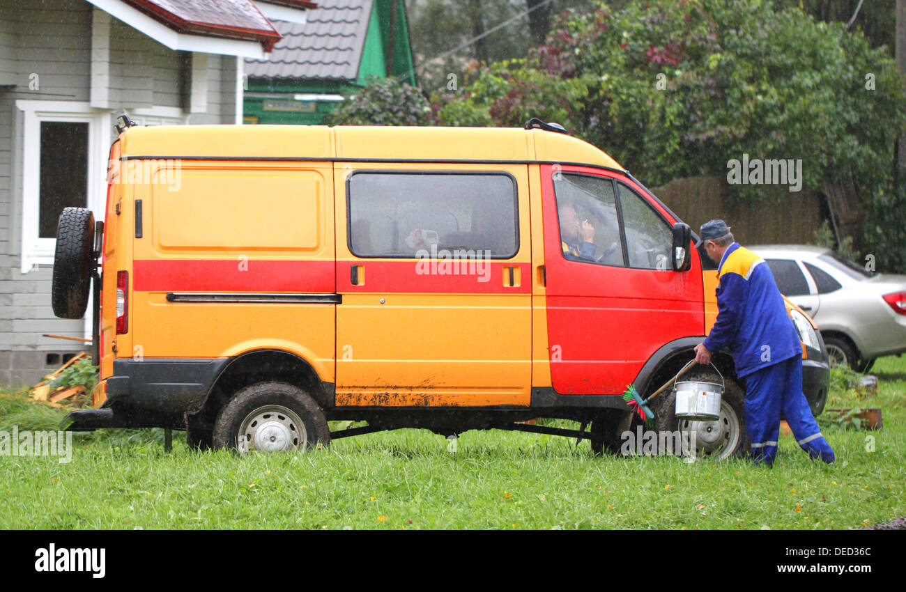 Emergency vehicle is on the side of the road Stock Photo - Alamy