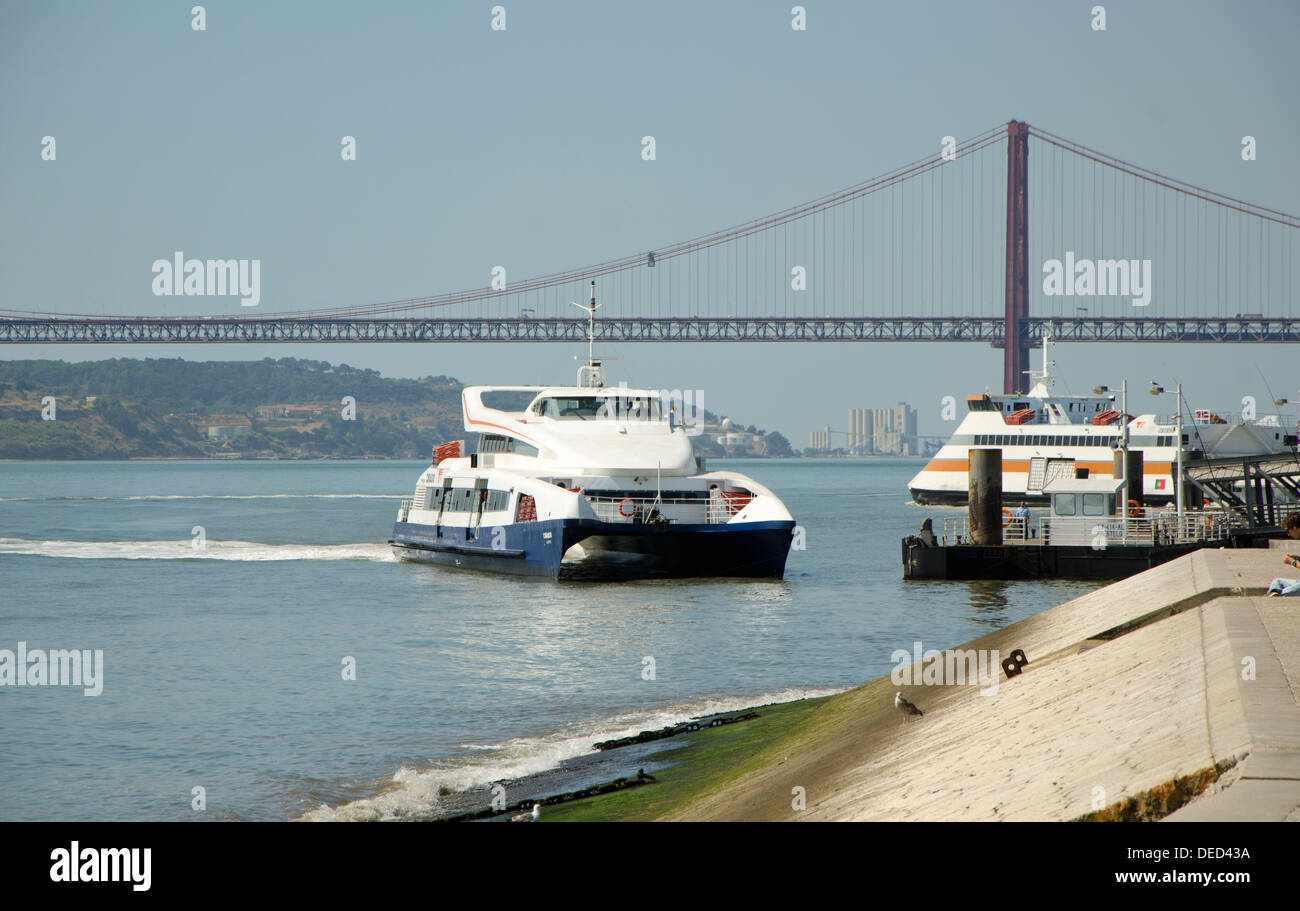 Modern ferries at Tagus river in Lisbon Portugal Stock Photo - Alamy