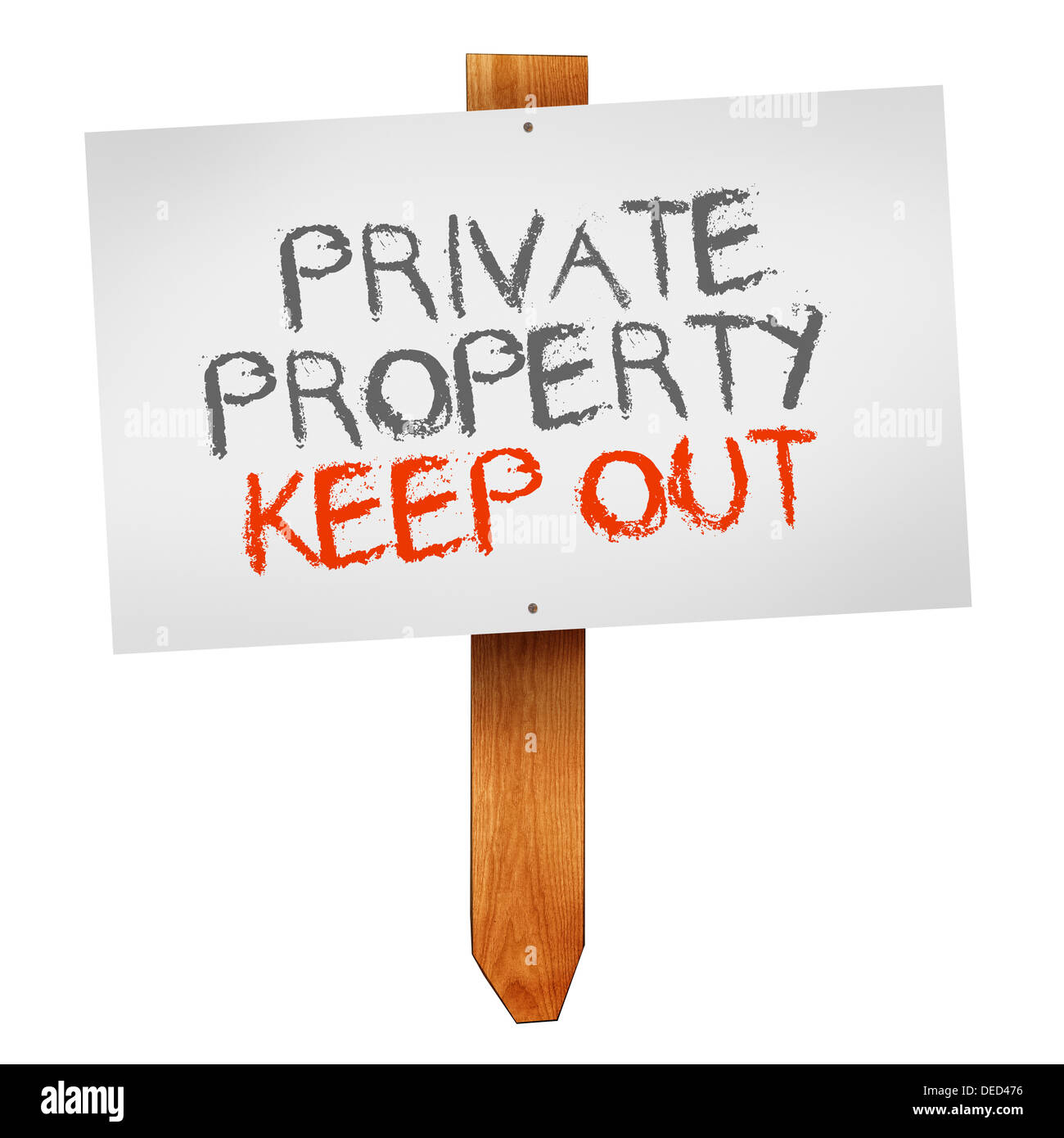 Private property, keep out wooden signpost isolated on white background ...
