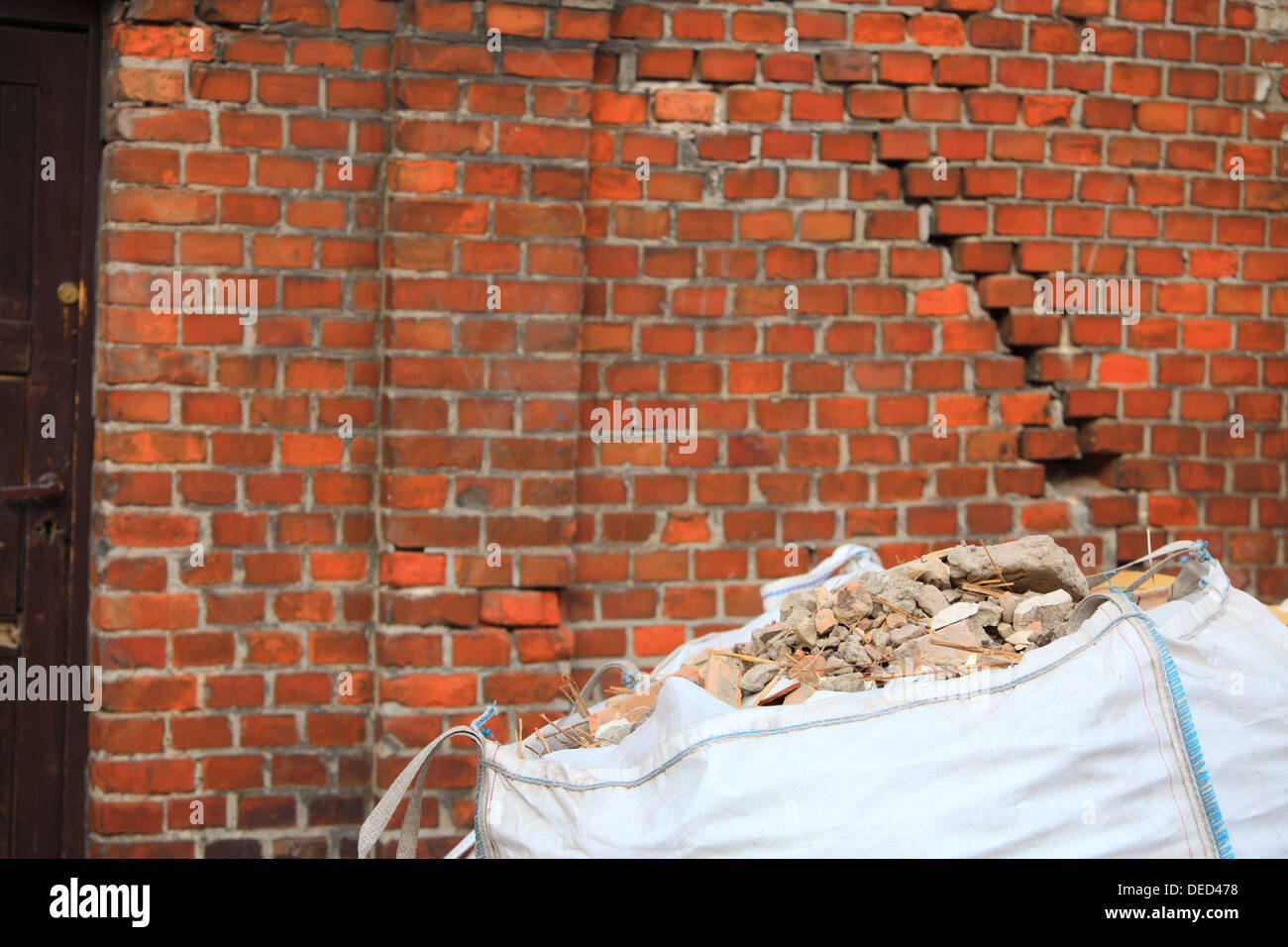 Full construction waste debris bags, garbage bricks and material from ...