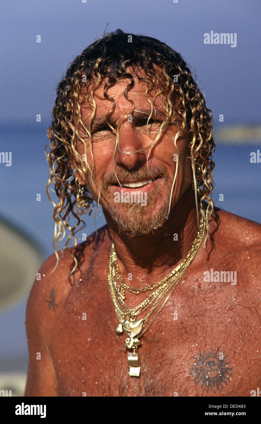 A Jewish lifeguard wearing gold bracelet in Tel Aviv Israel Stock Photo ...