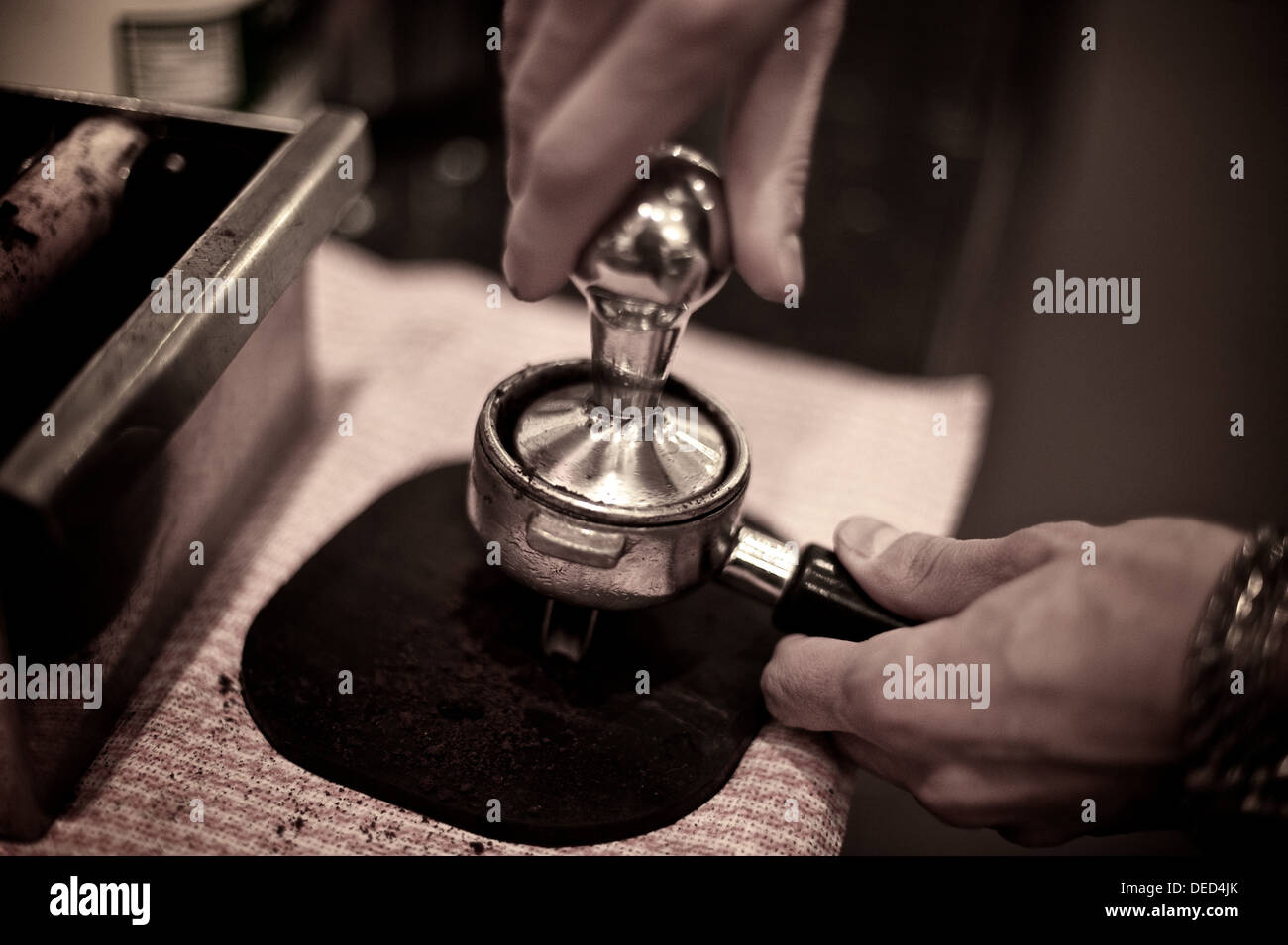 close up details of someone making coffee Stock Photo - Alamy