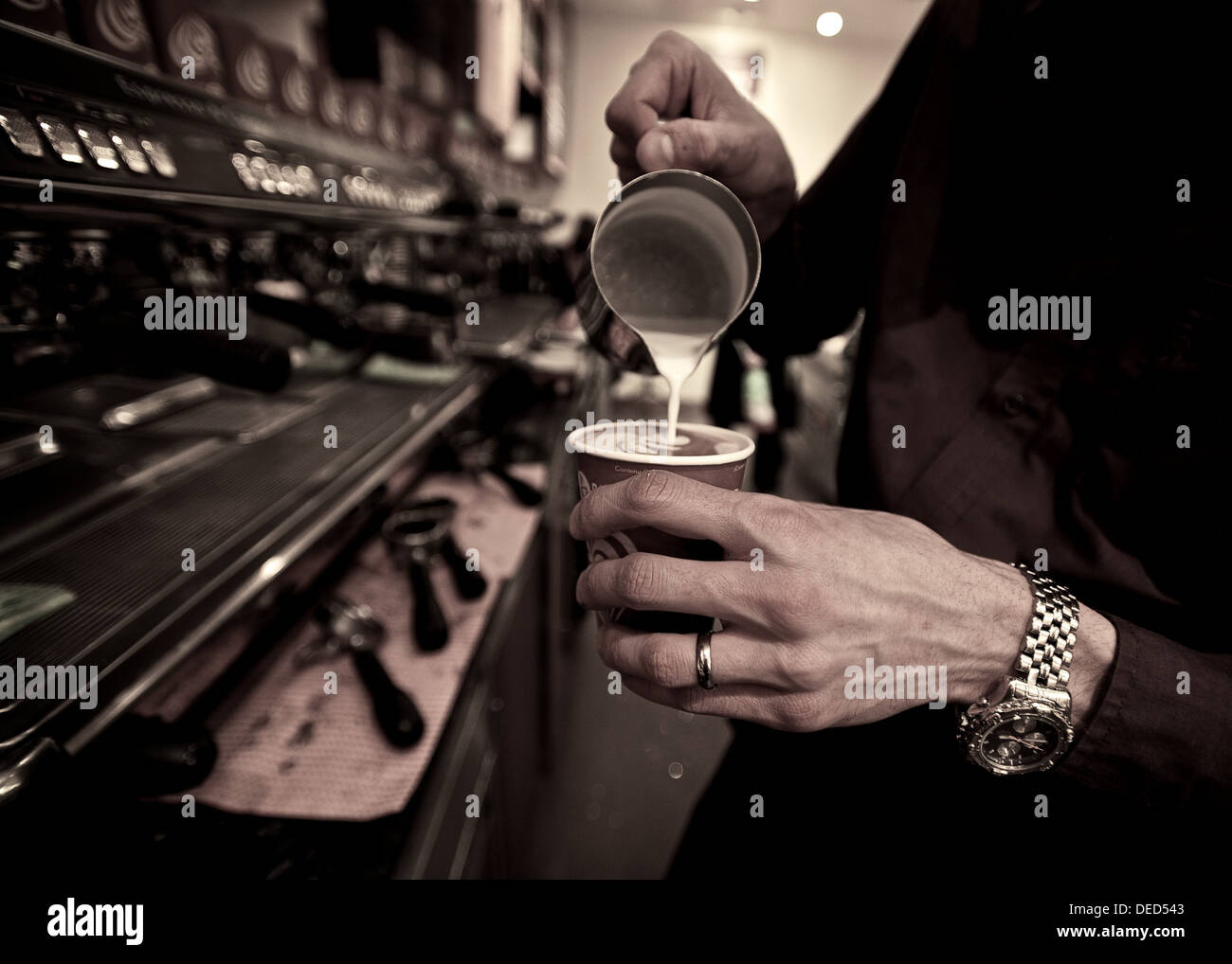 close up details of someone making coffee Stock Photo - Alamy