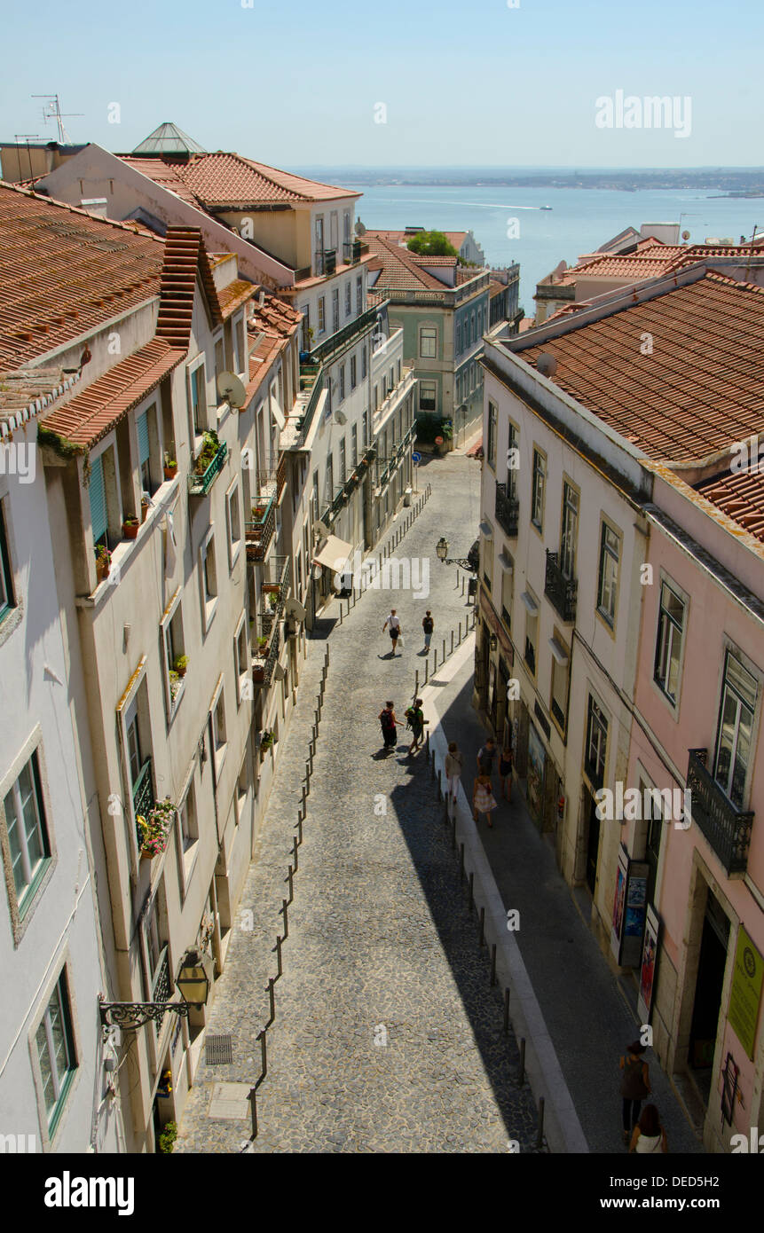 Street in the Alfama district the oldest district of Lisbon with the ...
