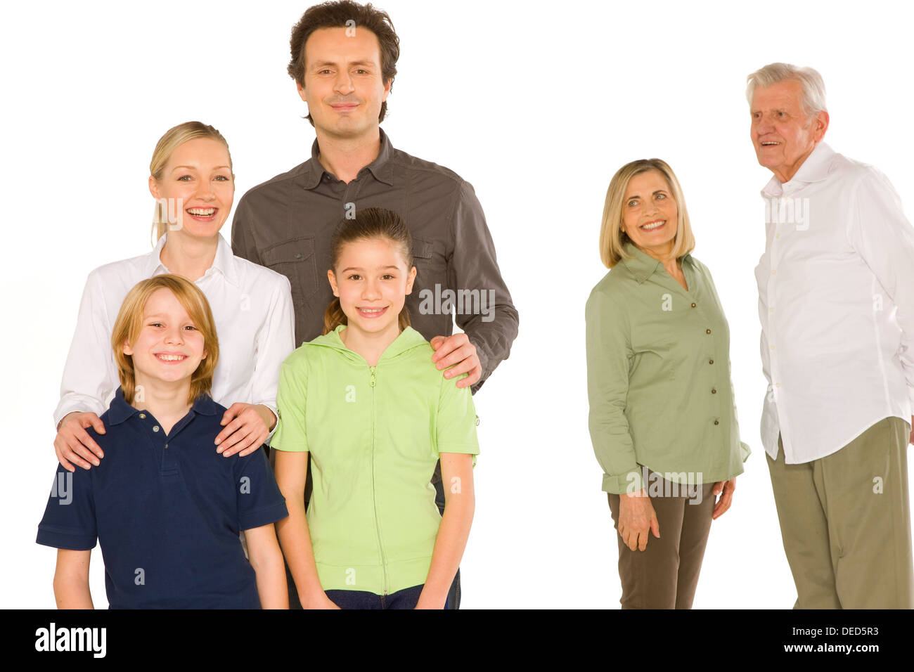 three generations family standing isolated on white background Stock ...