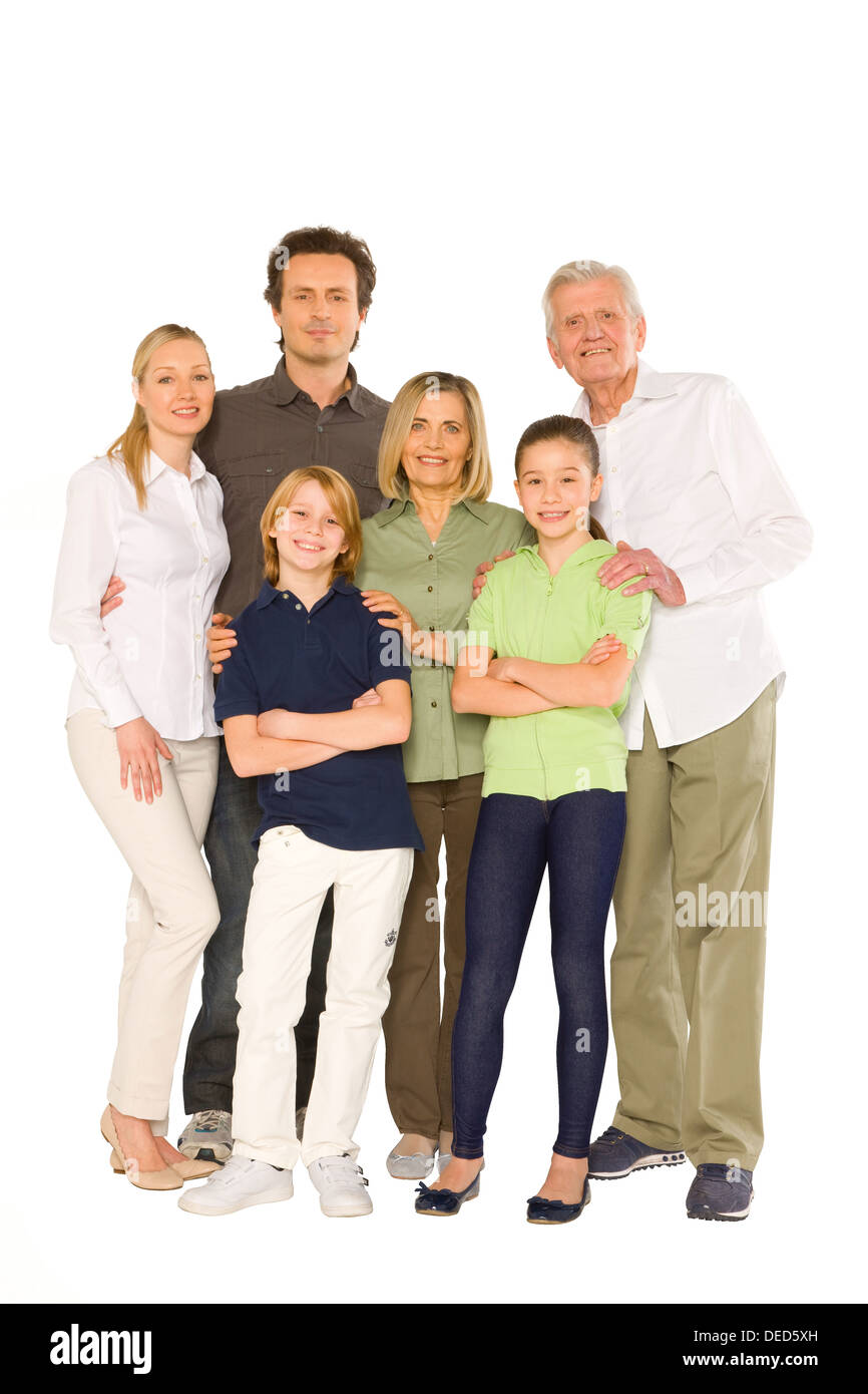 three generations family standing isolated on white background Stock ...