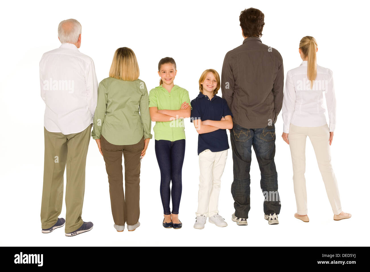three generations family standing isolated on white background Stock ...