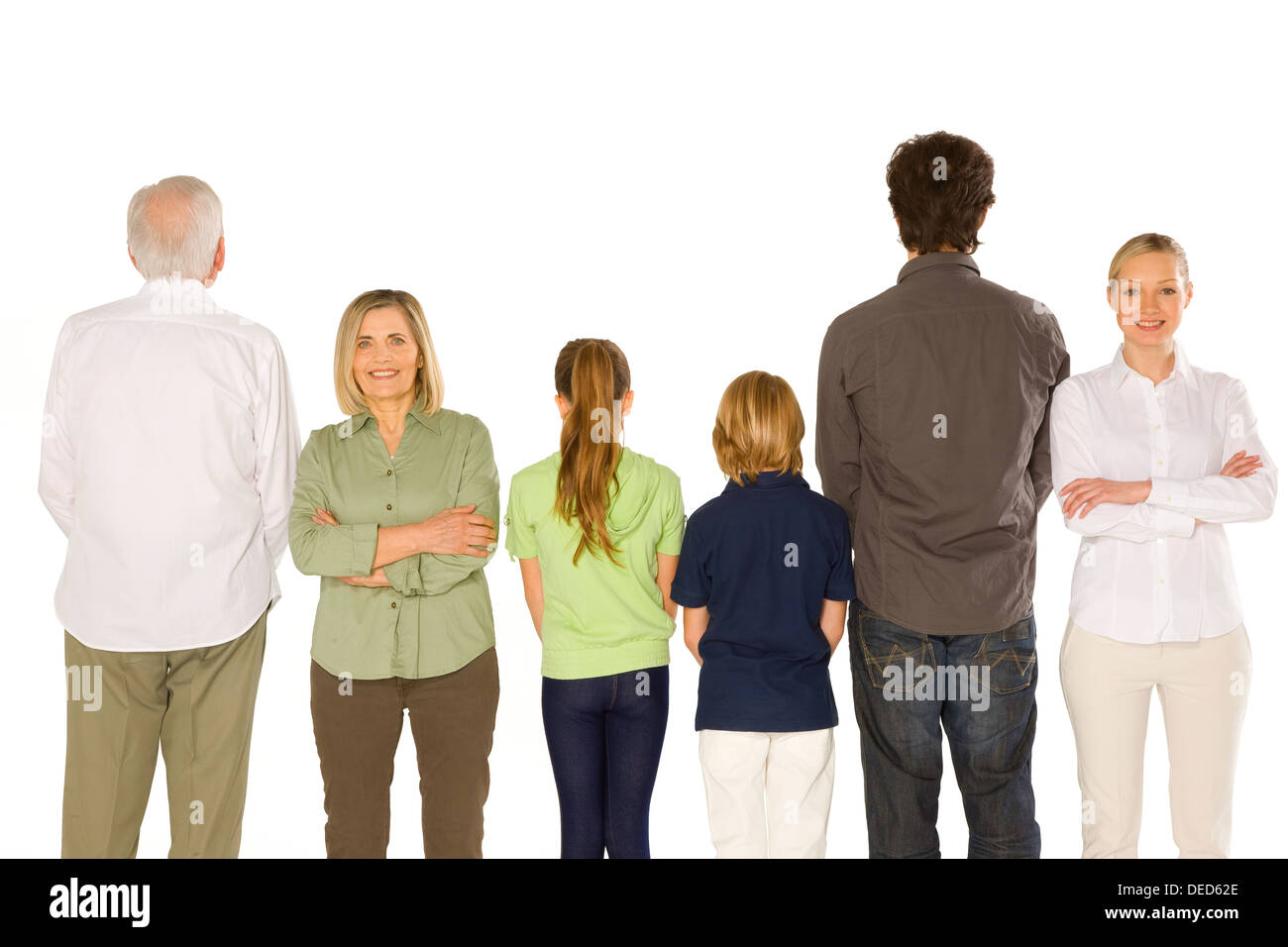 three generations family standing isolated on white background Stock ...