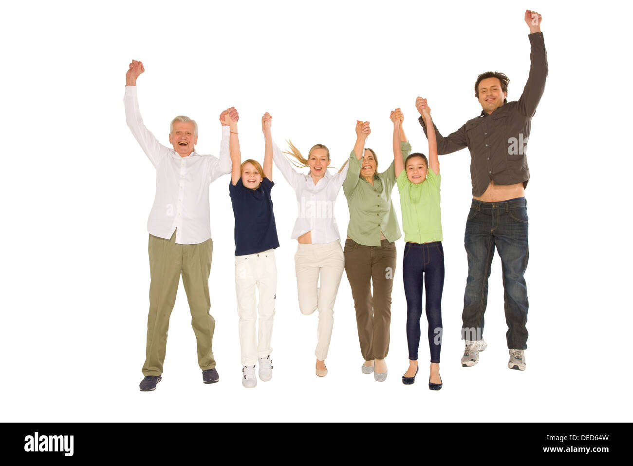three generations family standing isolated on white background Stock ...