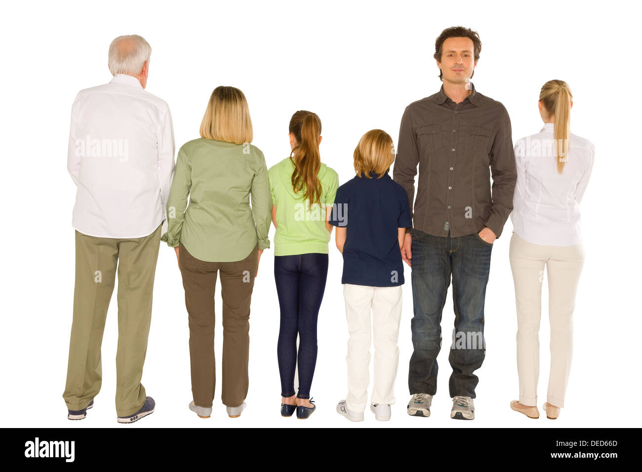 three generations family standing isolated on white background Stock ...