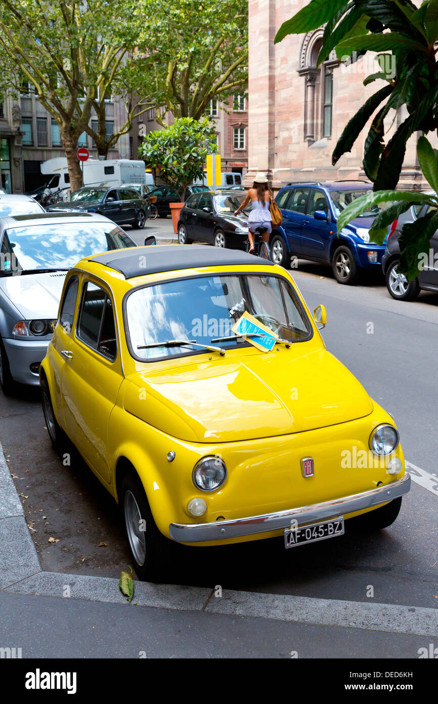 Yellow Fiat 500 in Strasbourg, France Stock Photo - Alamy